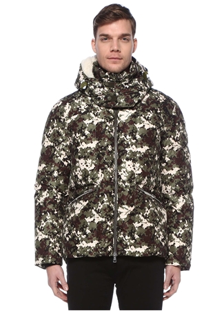 Moncler Erkek Yeşil Beyaz Kapüşonlu Kamuflaj Desenli Puff Mont 3 US