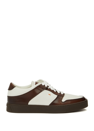 Santoni Sport Erkek Beyaz Kahverengi Logolu Deri Sneaker 0.5 UK Santoni Sport Erkek Beyaz Kahverengi Logolu Deri Sneaker 0.5 UK