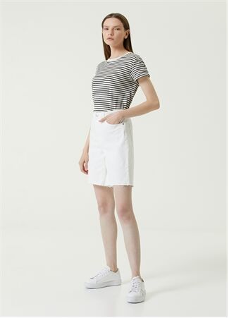 3x Kadın Beyaz Yüksek Bel Yıpratma Detaylı Jean Şort 25 US