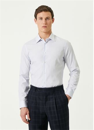 Pal Zileri Erkek Mavi Çizgi Desenli Gömlek Lacivert 40 IT