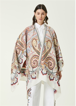 Etro Kadın Beyaz Şal Desenli Pelerin Bej Eu Etro Kadın Beyaz Şal Desenli Pelerin Bej Eu