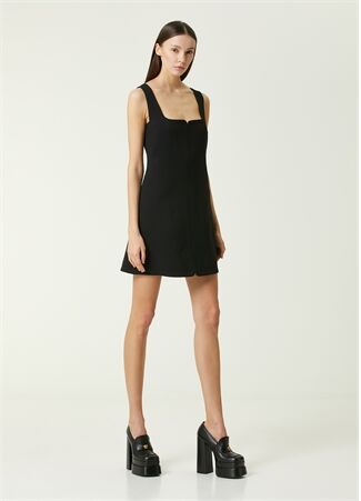 Versace Kadın Siyah Kare Yaka Mini Yün Elbise 42 IT Versace Kadın Siyah Kare Yaka Mini Yün Elbise 42 IT