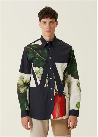 Jw Anderson Erkek Lacivert Gül Desenli Logolu Gömlek 48 IT Jw Anderson Erkek Lacivert Gül Desenli Logolu Gömlek 48 IT