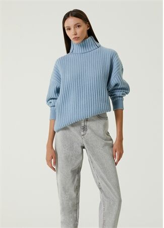 Brunello Cucinelli Kadın Mavi Balıkçı Yaka Kaşmir Kazak L EU