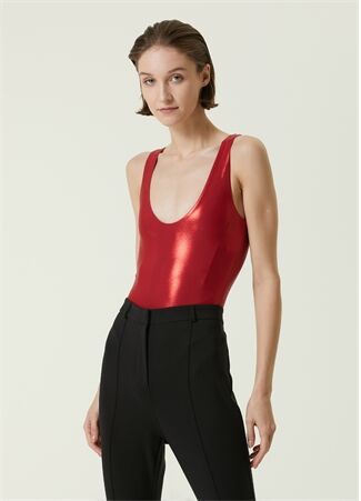 Kadın Metalik Kırmızı U Yaka Body M EU