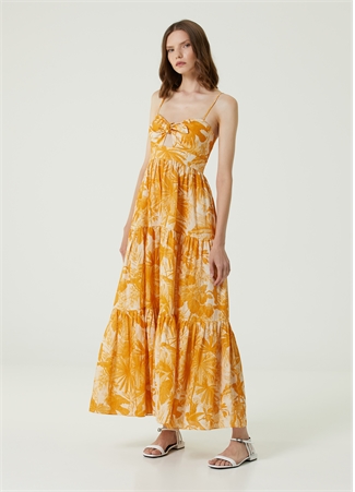 Zimmermann Kadın Mae Sarı Önü Bağcıklı Maksi Keten Elbise 0 US
