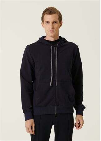Canali Erkek Lacivert Kapüşonlu Sweatshirt 50 IT