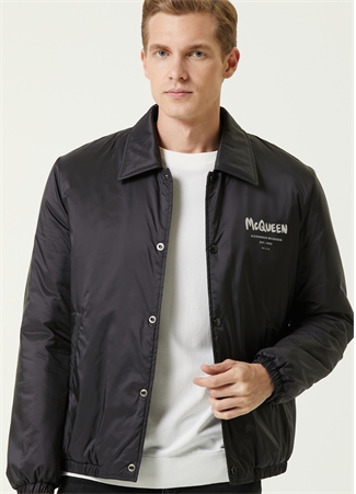 Alexander McQueen Erkek Siyah Beyaz Polo Yaka Dış Gömlek 48 IT