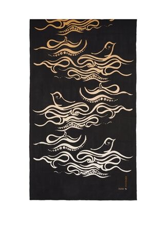 Imannoor Kadın Birds Of Sea Siyah Desenli İpek Şal EU Imannoor Kadın Birds Of Sea Siyah Desenli İpek Şal EU