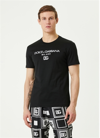 Dolce&Gabbana Erkek Siyah Logo Baskılı T-shirt 44 IT