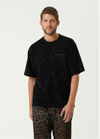 Dolce&Gabbana Erkek Siyah Leopar Desenli Cepli T-shirt 44 IT Dolce&Gabbana Erkek Siyah Leopar Desenli Cepli T-shirt 44 IT