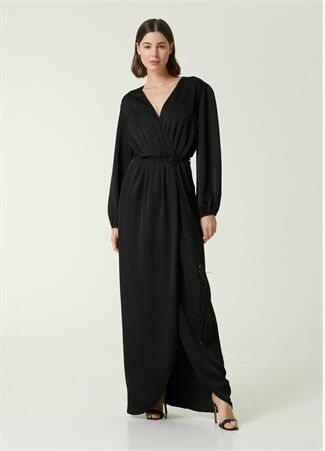 Maison Kairos Kadın Siyah V Yaka Maksi Abiye Elbise 34 EU