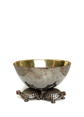 Serdar Gülgün Bronz Kaplumbağa Ayaklı Dekoratif Kase Çok Renkli
