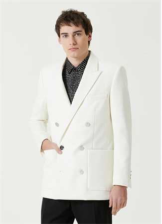 Balmain Erkek Beyaz Yün Ceket 48 IT Balmain Erkek Beyaz Yün Ceket 48 IT