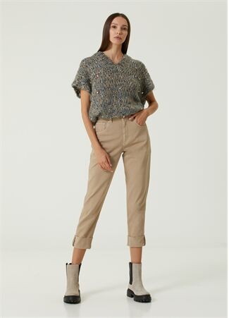 Brunello Cucinelli Kadın Bej Paçası Katlı Jean Pantolon 38 IT