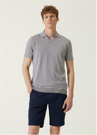 Beymen Collection Erkek Gri Apaş Yaka Kısa Kollu Triko XL EU Beymen Collection Erkek Gri Apaş Yaka Kısa Kollu Triko XL EU