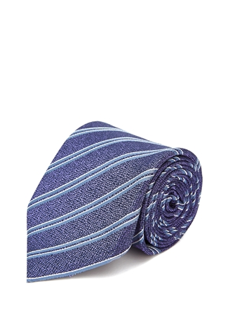 Pal Zileri Erkek Lacivert Verev Çizgili İpek Kravat Mor EU