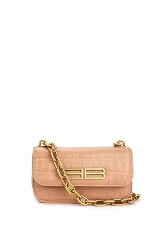 Balenciaga Kadın Bej Krokodil Dokulu Deri Omuz Çantası EU