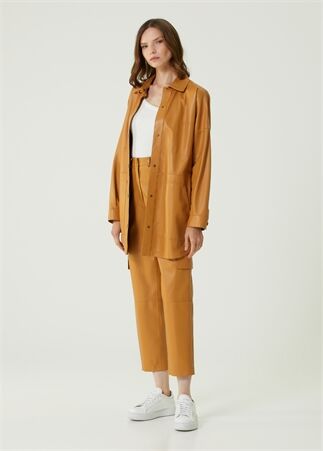 Academia Kadın Kamel Bol Kesim Deri Gömlek Kahverengi 36