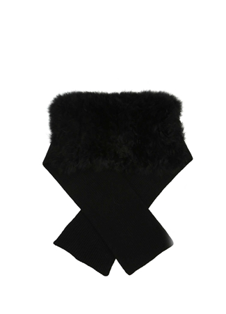 Yves Salomon Kadın Siyah Peluş Detaylı Atkı EU Yves Salomon Kadın Siyah Peluş Detaylı Atkı EU