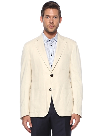 Pal Zileri Erkek Krem Kelebek Yaka Keten Ceket Bej 50 IT