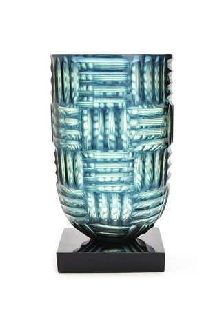 OBJET DE CURIOSITE 40s Kare Dokulu Cam Vazo Mavi OBJET DE CURIOSITE 40s Kare Dokulu Cam Vazo Mavi