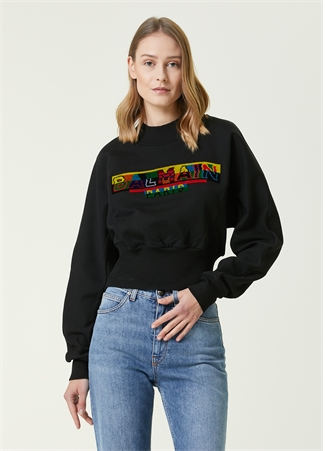 Balmain Kadın Siyah Dik Yaka Logolu Sweatshirt S EU