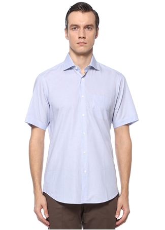 Pal Zileri Erkek Mavi Polo Yaka Mikro Desenli Kısa Kollu Gömlek 40 IT Pal Zileri Erkek Mavi Polo Yaka Mikro Desenli Kısa Kollu Gömlek 40 IT