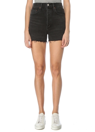 Agolde Kadın Dee Siyah Yüksek Bel Püsküllü Mini Denim Şort 30 US