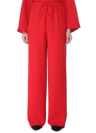 Valentino Kadın Kırmızı Beli Kordonlu Bol Paça İpek Pantolon 42 IT