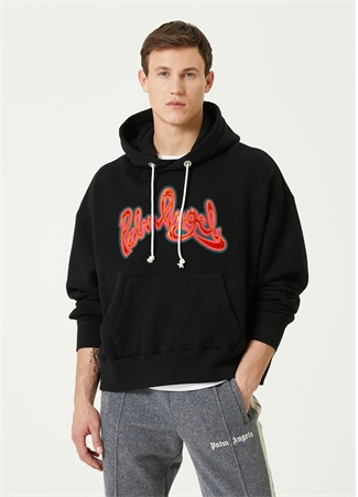 Palm Angels Erkek Siyah Kapüşonlu Logolu Sweatshirt M EU Palm Angels Erkek Siyah Kapüşonlu Logolu Sweatshirt M EU