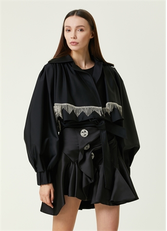 Raisa Vanessa Kadın Siyah Taş Püsküllü Crop Ceket 36 EU