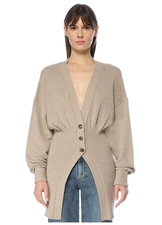 Alexander Wang Kadın Vizon V Yaka Beli Büzgülü Triko Hırka Bej S EU