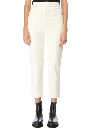 Maje Kadın Ekru Yüksek Bel Troklu Kadife Pantolon Bej 36 FR