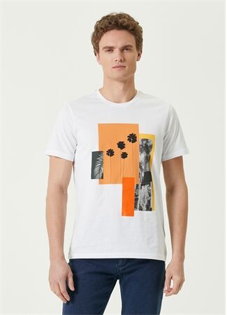 Beymen Club Erkek Beyaz Palmiye Şehir Kolajlı T-shirt XS