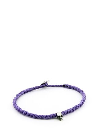 Kayra Khan Erkek Mor Kuru Kafalı Örgülü Gümüş Rengi Bileklik EU