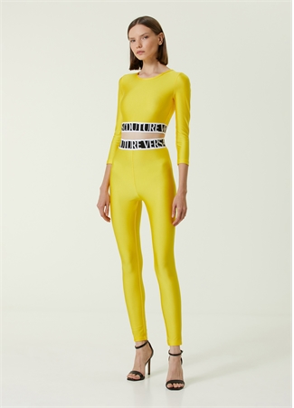 Versace Jeans Couture Kadın Sarı Logo Bantlı Tayt 42 IT