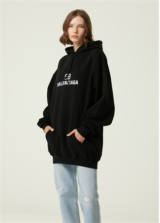 Balenciaga Kadın Oversize Siyah Kapüşonlu Logolu Sweatshirt XS EU Balenciaga Kadın Oversize Siyah Kapüşonlu Logolu Sweatshirt XS EU