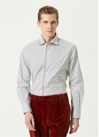 Pal Zileri Erkek Beyaz Geometrik Desenli Biyeli Gömlek 40 IT Pal Zileri Erkek Beyaz Geometrik Desenli Biyeli Gömlek 40 IT