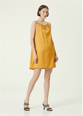 Academia Kadın Karamel Büzgü Detaylı Mini Elbise Kahverengi 42 EU