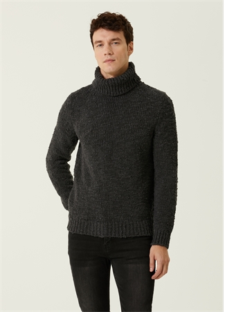 Isaia Erkek Antrasit Balıkçı Yaka Yün Kazak Gri L EU