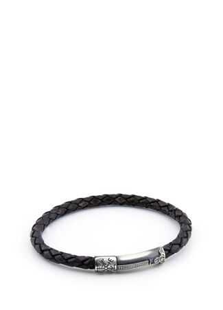 Kayra Khan Erkek Kahverengi Örgü Dokulu Gümüş Rengi Bileklik L