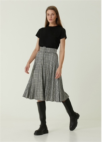 Beymen Club Kadın Gri Siyah Ekose Desenli Pilili Kemerli Midi Etek 34 Beymen Club Kadın Gri Siyah Ekose Desenli Pilili Kemerli Midi Etek 34