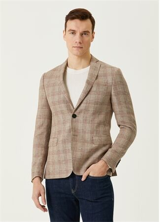 Palzileri Lab Erkek Bej Ekoseli Keten Ceket 50 IT Palzileri Lab Erkek Bej Ekoseli Keten Ceket 50 IT