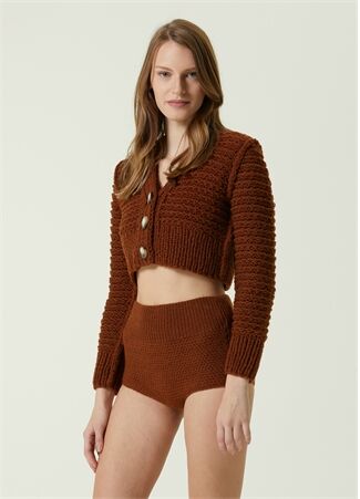 Anna October Kadın Kahverengi V Yaka Crop Hırka S EU Anna October Kadın Kahverengi V Yaka Crop Hırka S EU