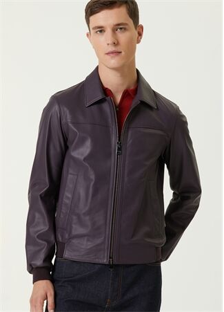 Pal Zileri Erkek Bordo Polo Yaka Deri Mont 48 IT