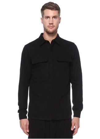 Rick Owens Erkek Siyah İngiliz Yaka Dokulu Gömlek 48 IT
