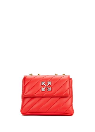 Off-white Kadın Kırmızı Logo Detaylı Deri Omuz Çantası Eu