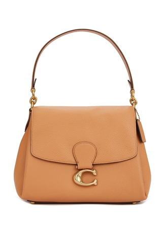 Coach Kadın Karamel Logolu Dokulu Deri Omuz Çantası Kahverengi EU