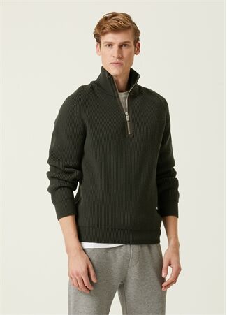 Beymen Collection Erkek Haki Yakası Fermuarlı Kazak S EU